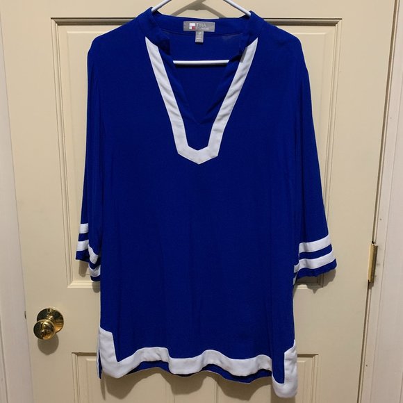 Tina Stephens | Tops | Tina Stephens Royal Blue Tunic Top Size M | Poshmark